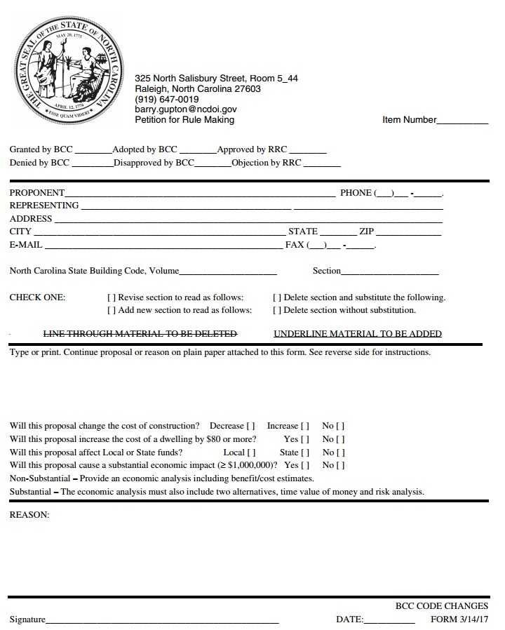APPENDIX C CODE CHANGE PROPOSAL NORTH CAROLINA BUILDING CODE COUNCIL ... APPENDIX C CODE CHANGE PROPOSAL NORTH CAROLINA BUILDING CODE COUNCIL ...